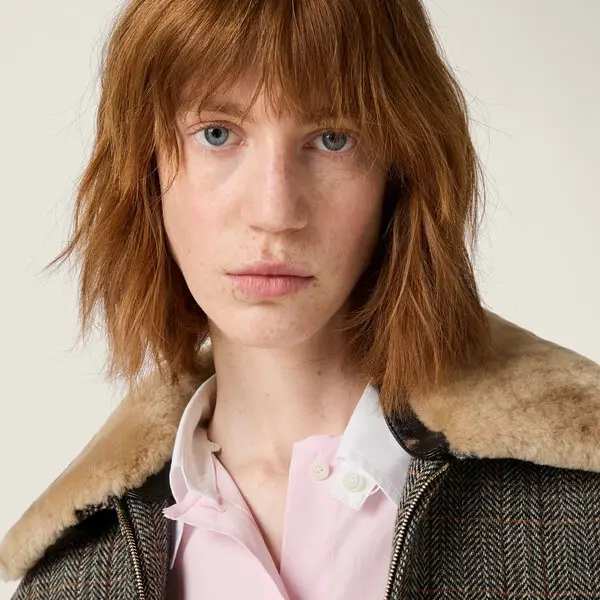 Miu Miu Chevron Blouson Jacket With Shearling Collar - Slate Gray
